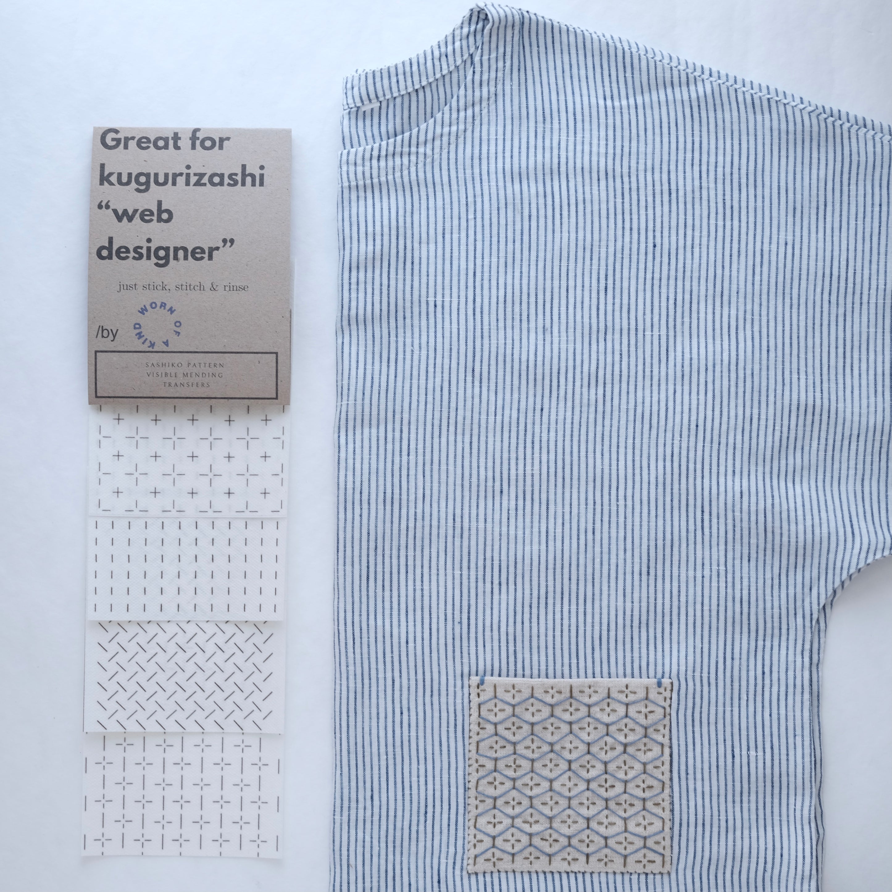 Sashiko Visible Mending Stick-and-Stitch Transfer Kit- Kugurizashi ...
